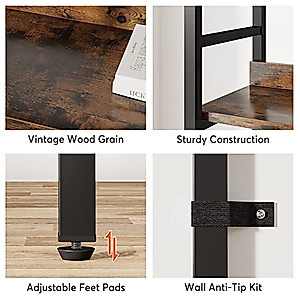 LITTLE TREE 5-Tier Industrial Bookshelf, 70.9” H Double Wide Bookcase, Rustic Brown