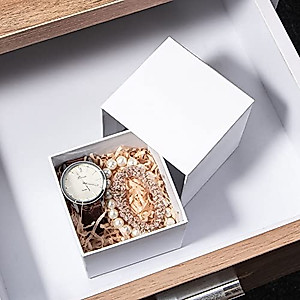 Dasofine Gift Boxes with Lids 6pcs, 4 x 4 x 3.8 White Kraft Gift Boxes for Presents, Square Gift Box, Candle Box for Party, Birthdays, Wedding, Christmas, Holidays, Crafting