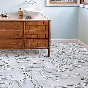 FloorPops FP3329 Opaline Peel Stick Floor Tiles, White & Off-White