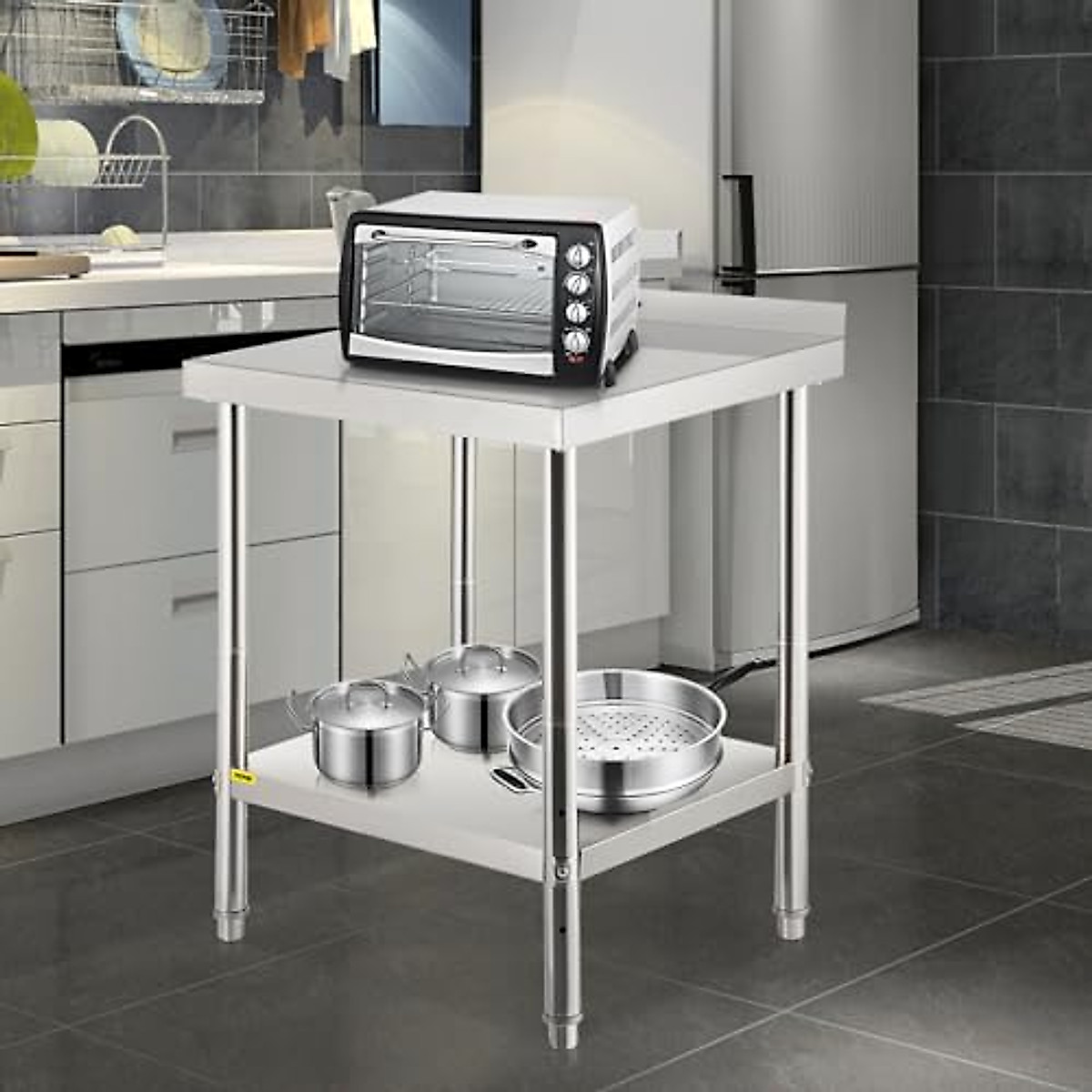 VEVOR Stainless Steel Prep Table, 30 x 24 x 35 Inch, 440lbs Load Capacity Metal Worktable with Backsplash and Adjustable Undershelf, Commercial Workstation for Kitchen Restaurant