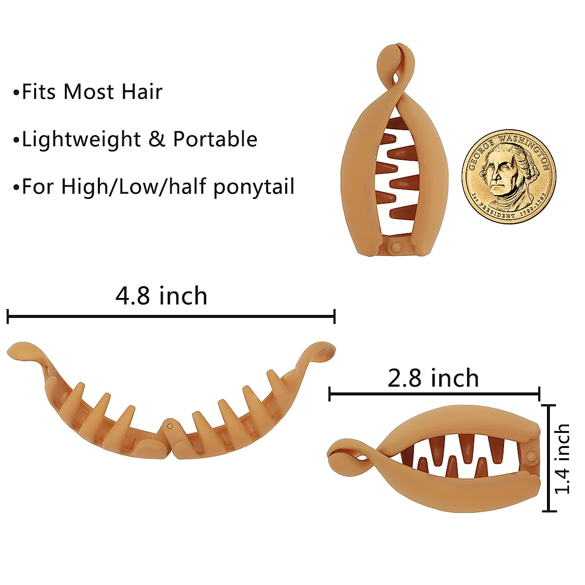 Hapdoo 4Pcs Small Hair Claw Clips for High Ponytail, Matte Banana Clips Hair Strong Hold Ponytail Bun Holder, Mini Hair Jaw Clips Barrettes Styling Accessories for Thick Thin Hair Women Girls