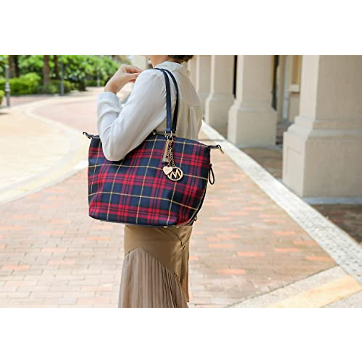 MKF Collection Convertible Weekender Tote Backpack- Top Handle Tote- Backpack Removable BackStrap Taupe Cognac