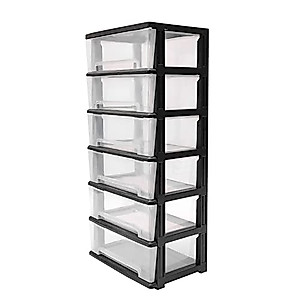 Gdrasuya10 Plastic Drawers Dresser with 6 Drawers, 19.7 x 13 x 43inches Plastic Tower Closet Organizer with Wheels Suitable for Apartments Condos And Dorm Room, (Black)