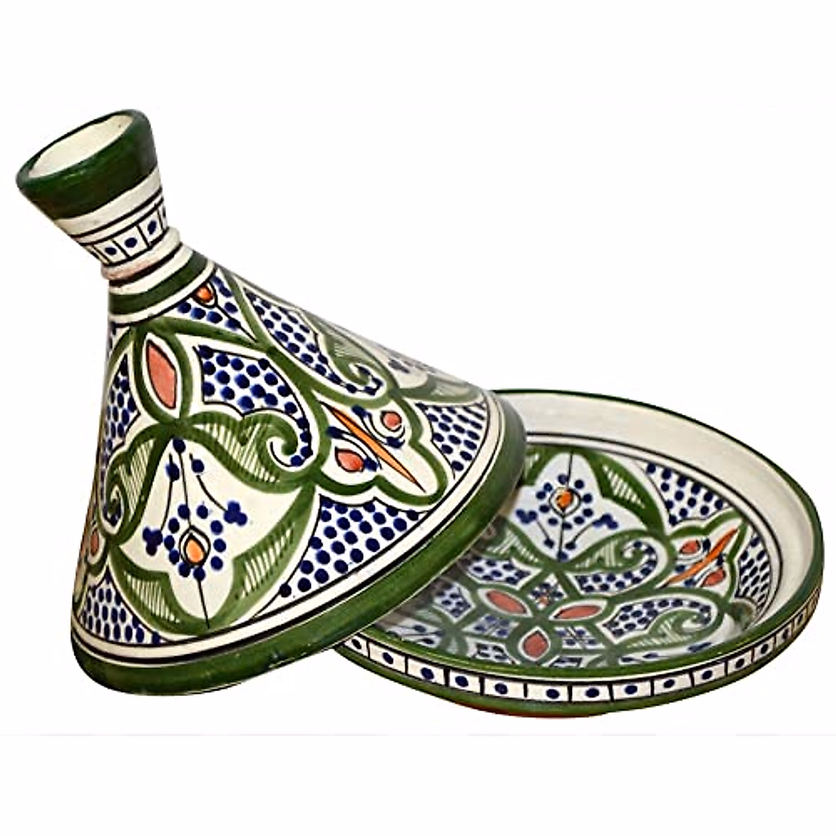 Serving Tagine Handmade Ceramic Tajine Dish Exquisite 10" Verde White Green