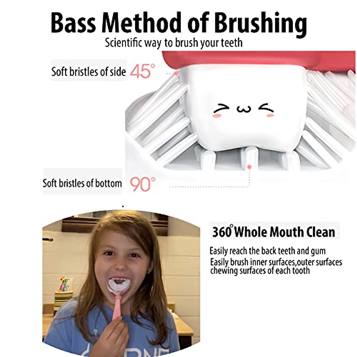 TUSIWIT U Shaped Toothbrush Kids,Kids Toothbrushes U Shape with 3 PCS Heads for Toddler,Childrens, Whole Mouth Kids Tooth Brush for Age 6-12 Years Blue