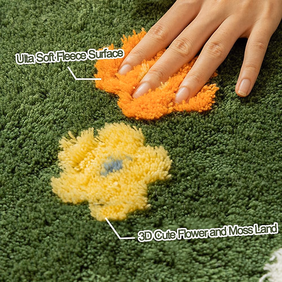 YYINYXY Green Moss Carpet for Bedroom 3D Irregular Aesthetic Bed Rug Living Room Cute Floral Sofa Rug Microfiber Fleece Carpet Home Decor (20x39'')