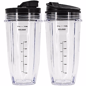 Weierken 24oz Cups Compatible with Nutri Ninja Auto IQ Series Blender, Pro Replacement Parts with 2 Type Lids, 7 Fins Extractor Blade, Compatible for BL450-30, BL456-30, BL481-30,BL487, NN100 etc