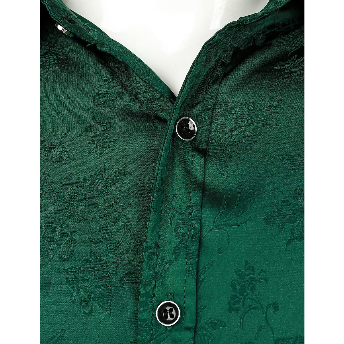 ZEROYAA Men's Hipster Floral Jacquard Long Sleeve Satin Silk Like Button Up Dress Shirts for Party Prom ZHCL55 Dark Green Small