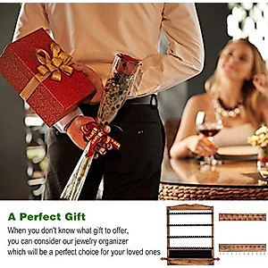 QILICHZ Jewelry Organizer Wall Mounted Wall Jewelry Organizer Set of 3 Wood Hanging Jewelry Organizer Rustic Jewelry Hanger for Jewelry Storage Display Gift (Brown+Black)