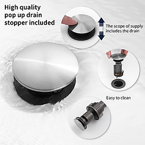 2-Handle 8 inch Widespread Bathroom Sink Faucet Brushed Nickel Lavatory Faucet 3 Hole 360° Swivel Spout Vanity Sink Basin Faucets with Pop Up Drain Assembly and cUPC Water Supply Hoses