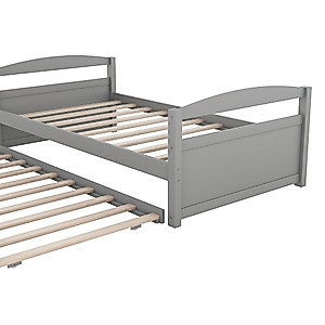 Rhomtree Twin Size Daybed with Trundle, Bed with Headboard, Wood Bed Frame, Platform Bed with Solid Construction, No Box Spring Needed(Gray, Twin)
