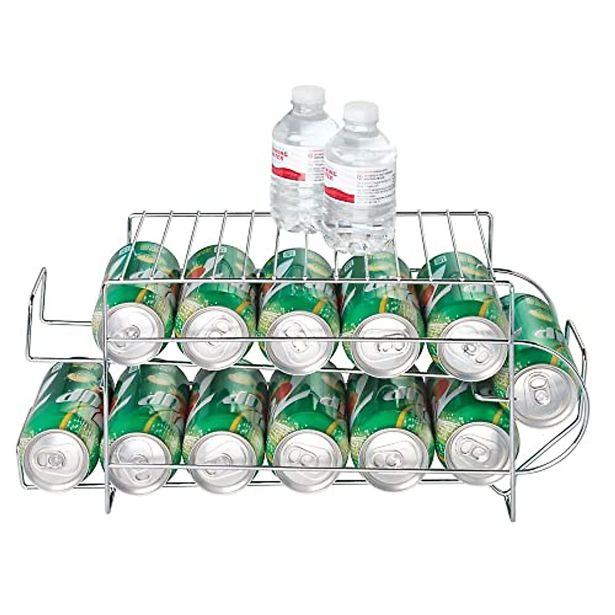 mDesign 2-Tier Metal Wire Standing Pop/Soda and Food Can Dispenser Storage Rack Organizer with Top Shelf for Kitchen Pantry, Countertop, Cabinet - Holds 12 Cans - 2 Pack - Chrome