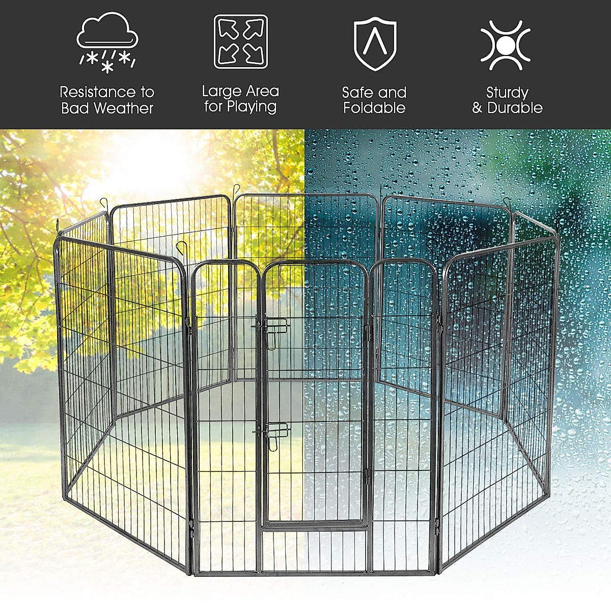 Giantex 40 inch Dog Fence with Door, 16/8 Panels Dog Playpen for Outside Large Dogs, Portable Pet Playpen Fencing Enclosures, Heavy Duty Metal Camping Dog Fences for The Yard (16 Panels, 40 inch)