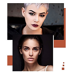 MTLEE Nose Ring Nose Chain Piercing Across Double Nose Stud Chain Jewelry CZ Heart Ball l Shaped Stainless Steel Nose Piercing Stud Nostril Jewelry for Women Men(Silver,1.5 Inch)