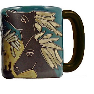Mara Stoneware Collection - 16 Ounce Ceramic Coffee/Tea Cup Collectible Dinner Mugs - Mexican Pottery Horse Design