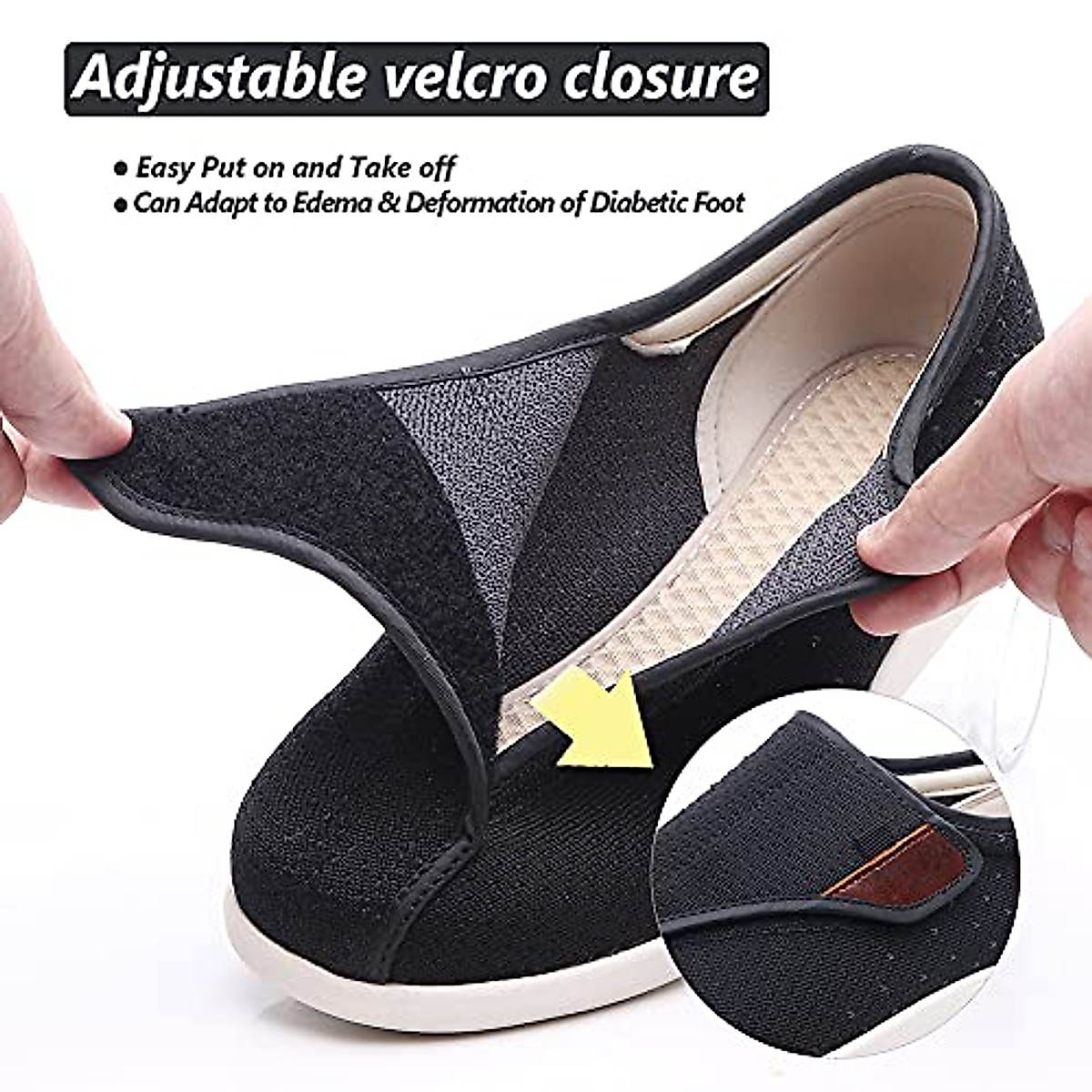 W&LESVAGO Women Extra Wide Width Diabetic Edema Shoes, Lightweight Breathable Adjustable Closure Walking Sneakers Easy On/Off(8#, Black)