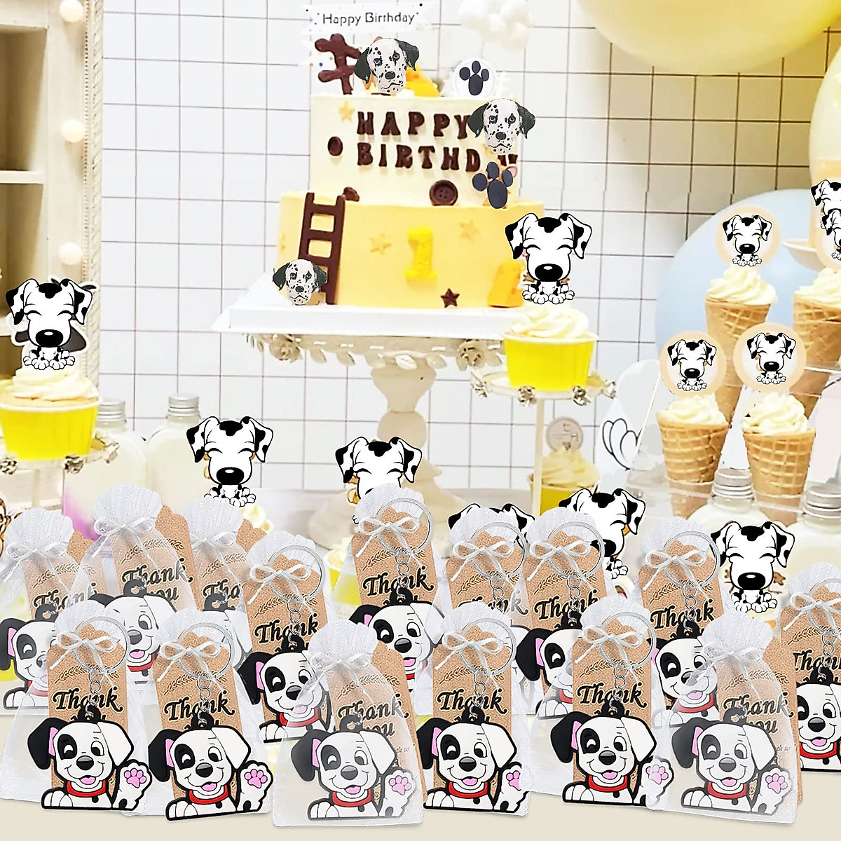 CiciBear 24 Pack Dalmatian Keychains Party Decoration for Guests, Dalmatian Themed Party, Baby Shower, School Party, Kids Birthday