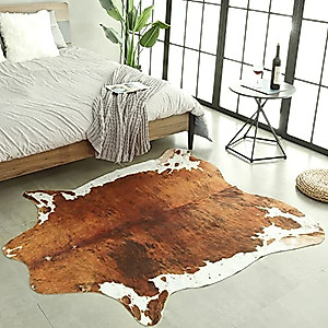DweIke Faux Cowhide Rug 5.2ft x 6.2ft/158x190cm, Large Size Faux Fur Animal Cow Print Carpet for Bedroom, Living Room, Office, Home Decor Mat, Cowhide Rug, Brown