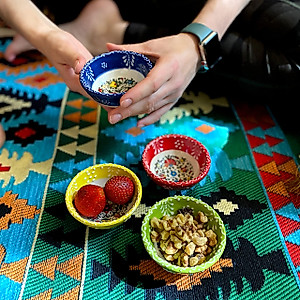 Silkroad Home Goodies Set of 4 Ceramic Sauce Dishes in Gift Box, Handprinted Turkish Pottery Mini Serving Plates