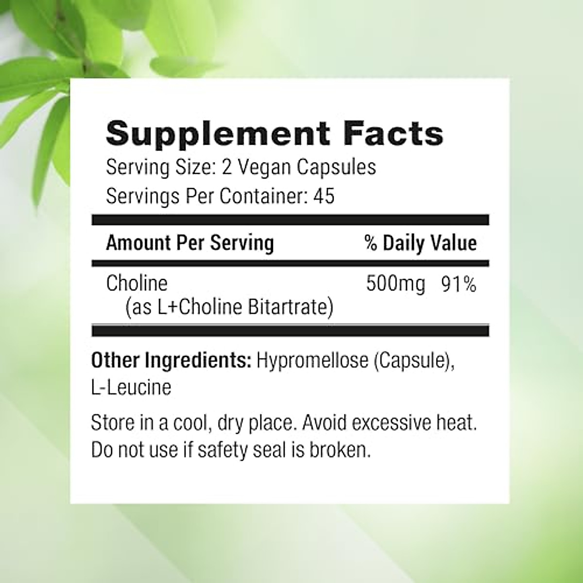 Nested Naturals Choline Bitartrate 500mg | High Potency Choline Supplements | Supports Cognitive Performance & Liver Function | 100% Vegan & Non-GMO Choline | 90 Vegan Capsules