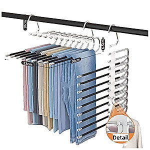 Pants Hangers Space Saving, 9 Layer Collapsible Trousers Hangers Multifunctional 2Pack Jeans Organizer for Wardrobe Trousers Slack Scarf Jeans (New Black)