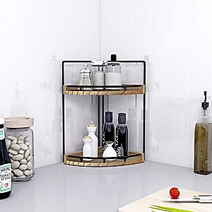 2-Tier Corner Bathroom Counter Organizer,Dorhors Bathroom Counter Tray and Vanity Organizer,Makeup and Cosmetic Storage Organizer,Wood Countertop Organizer for Kitchen,Bathroom,Dresser