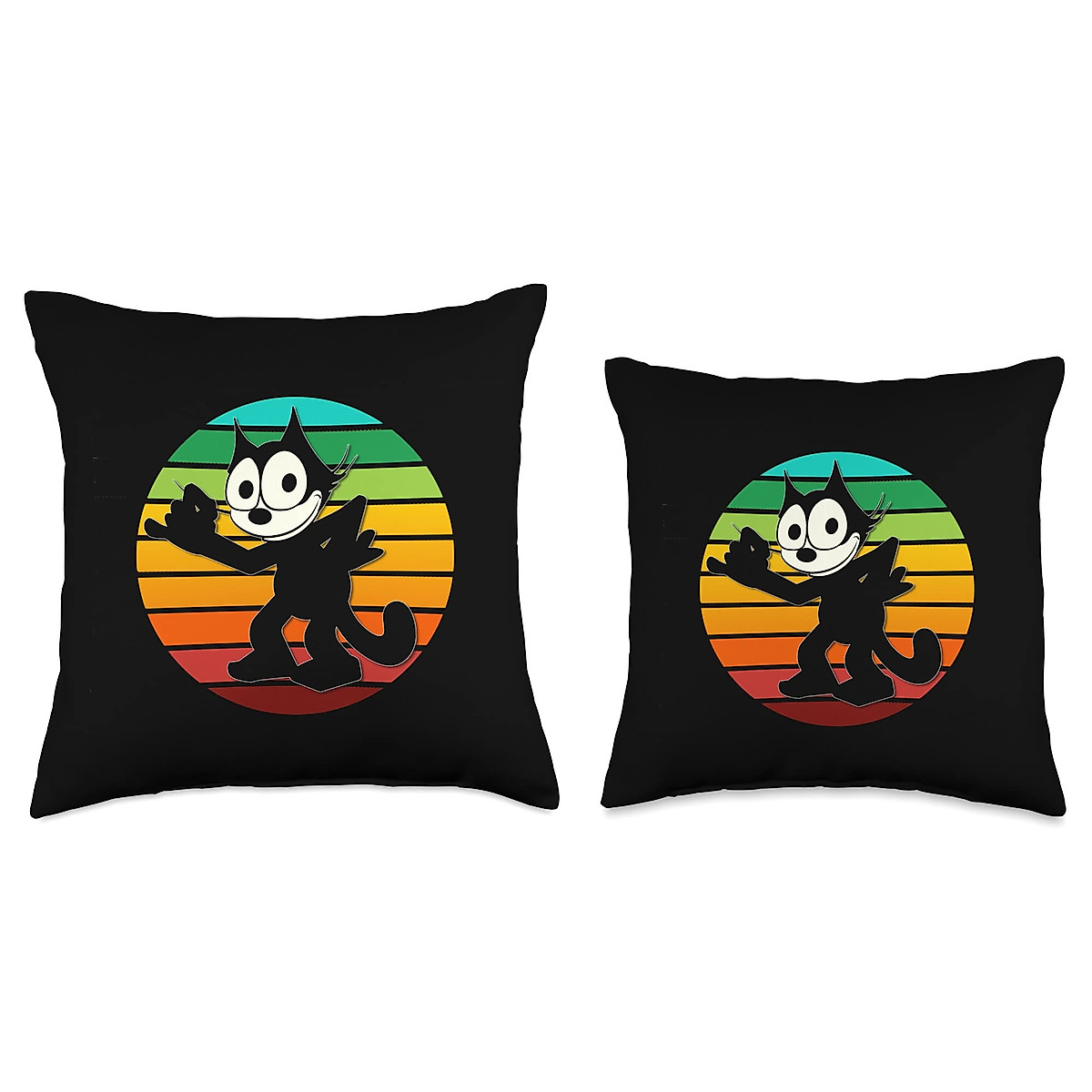 Felix Cartoon Cat Retro Rainbow Sunset Sly Smiling Felix Tee Throw Pillow