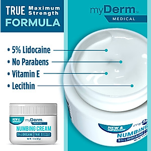 Myderm Medical 5% Lidocaine Numbing Cream, 3 Jars (1.5oz Each) 5% Topical Cream with Vitamin E for Relief from Swelling, Itching, Burning - Made in The USA