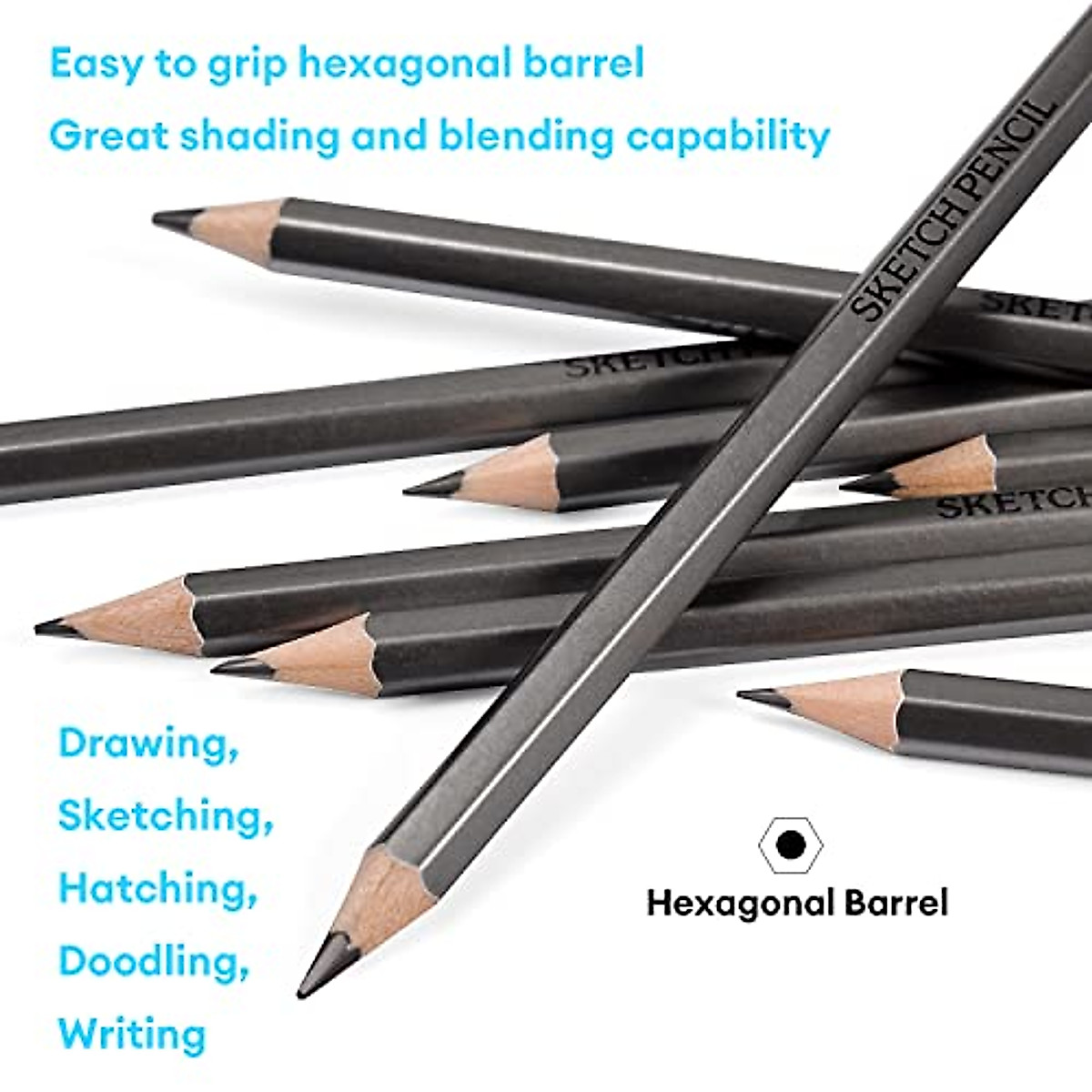 Dyvicl Professional Drawing Sketching Pencil Set - 12 Pieces Drawing Pencils 10B, 8B, 6B, 5B, 4B, 3B, 2B, B, HB, 2H, 4H, 6H Graphite Pencils for Beginners & Pro Artists