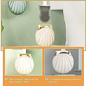 AAMNA Shell Toilet Brush and Holder Wall-Mounted Toilet Cleaning Brushes w/Long Plastic Handle and Soft Silicone Bristles Bathroom Deep Cleaner