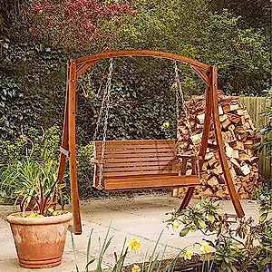 VINGLI Upgraded Patio Wooden Porch Swing for Courtyard & Garden, Heavy Duty 880 LBS Swing Chair Bench with Hanging Chains for Outdoors (4 FT, Brown)