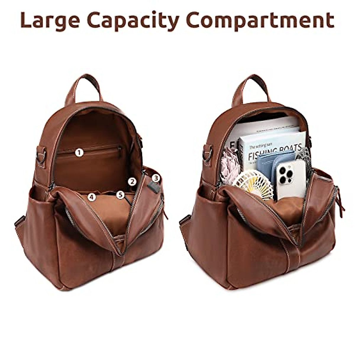 Backpack Purse for Women,PU Leather Satchel Handbags for Women Ladies Work Office Travel College Student School Bookbag with USB Charging Port,Fashion Casual Anti-Theft Shoulder Bag fits 11inch Tablet