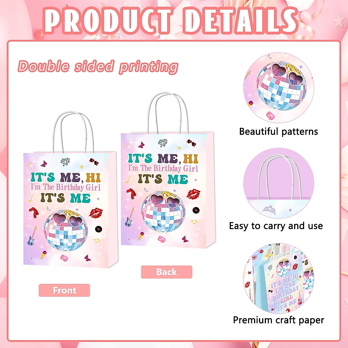 SNABETNA Music Birthday Party Paper Bags Decorations,16pcs Goodies Bags,Double Sided Birthday Paper Bags With 4 Styles, Music Theme Birthday Party Favors