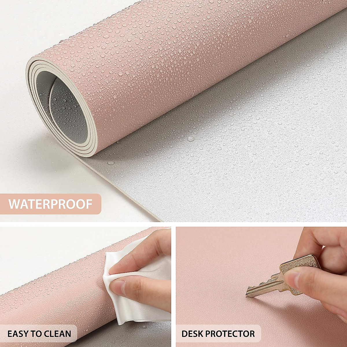 AFRITEE Desk Pad Protector Mat - Dual Side PU Leather Desk Mat Large Mouse Pad Waterproof Desk Organizers Office Home Table Decor Gaming Writing Mat Smooth (Rose Pink/Silver, 31.5" x 15.7")