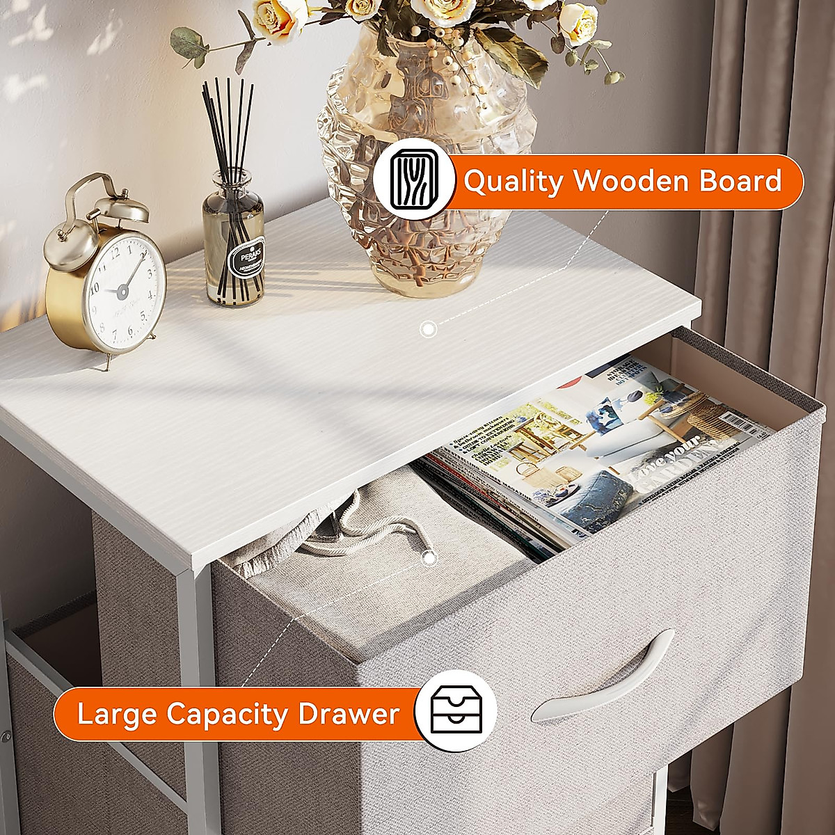 AODK Dresser for Bedroom Nightstand Small Dresser Chest of Drawers End Table for Living Room, Closet Dresser with 3 Storage Drawers Organizer Clothes, Light Grey