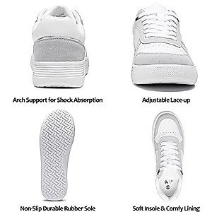 Vepose Women's 8001 Fashion Sneakers, Arch Support Lace-up Casual Sneaker, White Grey, Size 9 US-Tennis Walking Dress Shoes for Lady(CJY8001 whitegrey 09)