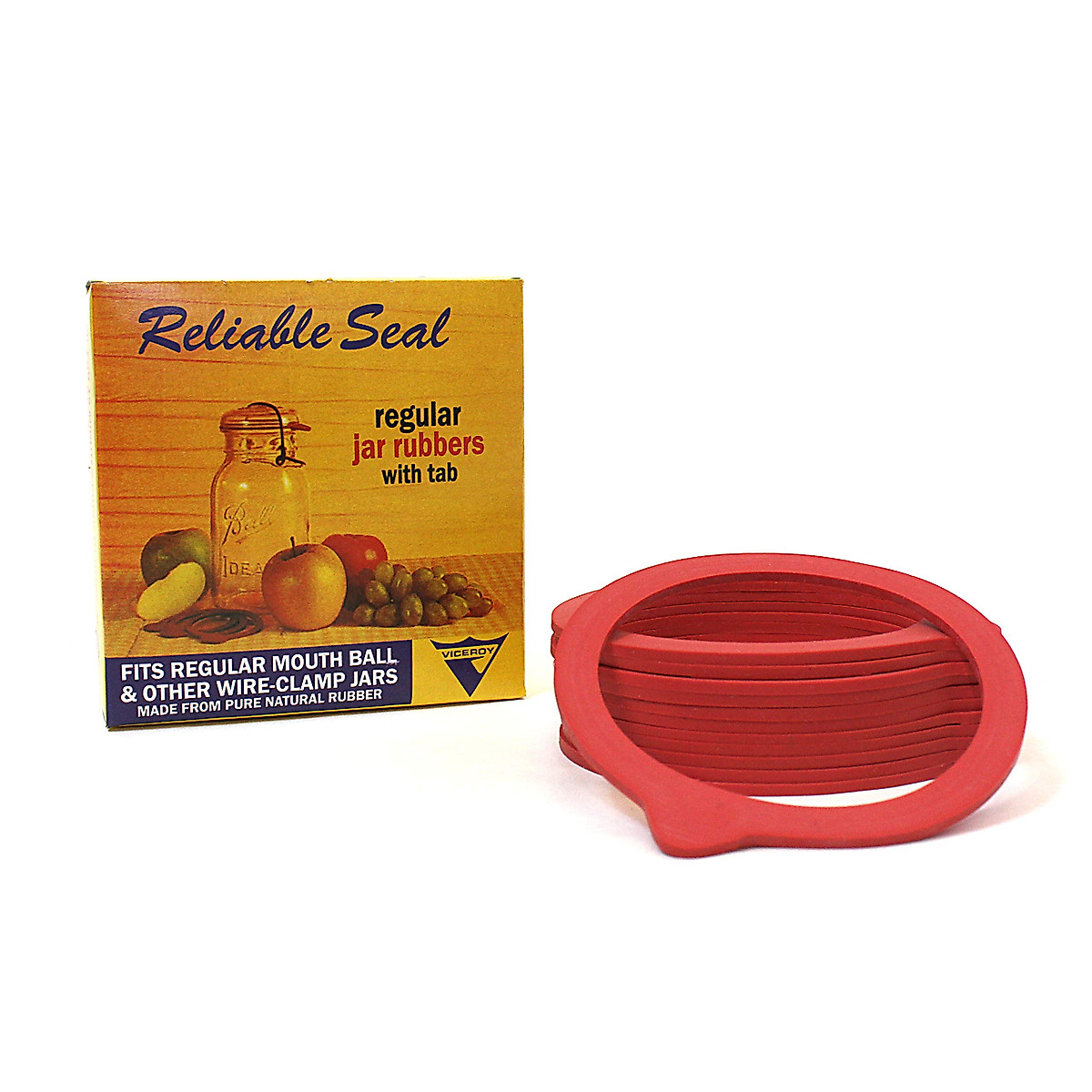 Viceroy Reliable Seal Canning Jar Seals, Fits Clamp-Down Regular Mouth Jars, Pure Natural Rubber Rings, Red, with Tab, 12 Rings per Box (Pack of 1)