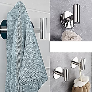 YudaYuiw Adhesive Hooks Heavy Duty Wall Hooks Stainless Steel Waterproof Shower Hooks, Adhesive (Polished Silver)