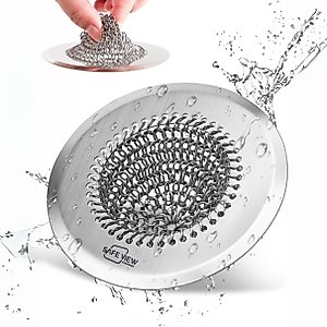 "Sir Drainalot" Kitchen Sink Drain Strainer, Reversible Chain Innovation, Non-Clogging, Stainless Steel, Catches All and Effortless Food Disposable, Anti-Rust