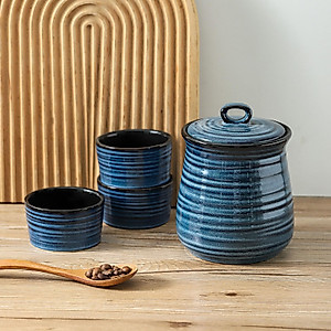 Tikooere Ceramic Kitchen Canister, Large Food Storage Jar with Aritight Lid for Coffee,Tea,Sugar,Flour,Cookie,Candy,Cereal,Dog Treat, 35 oz Coffee Canister for Kitchen Countertop, Blue