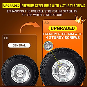 (2-Pack) AR-PRO 10-Inch Solid Rubber Tire Wheels - Replacement 4.10/3.50-4" Flat Free with 5/8" Bearings, 2.2" Offset Hub - Perfect for Hand Truck, Wheelbarrow, Gorilla Carts