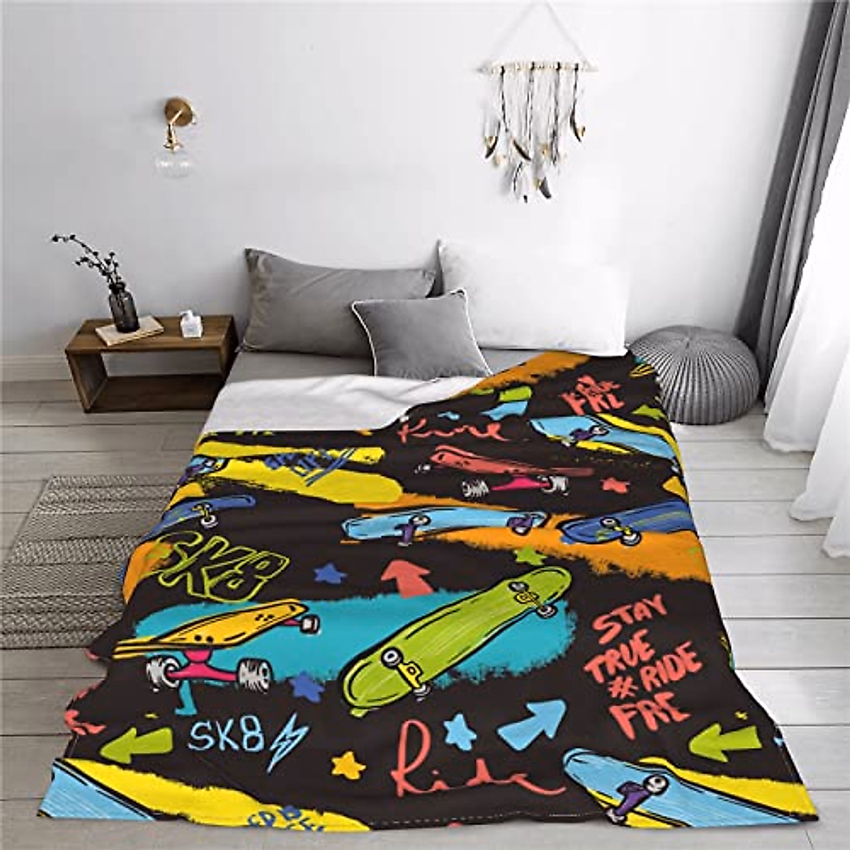 Oplp Skateboard Sport Blanket Plush for Bed, Sofa, Camping Blanket Lightweight Soft Warm Comfortable 50 "x40