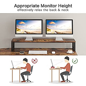 TREETALK Computer Desk, L-Shaped Corner Desk with Large Monitor Stand, Switchable PC Laptop Table, Gaming Writing Workstation for Home Office (Rustic Brown)