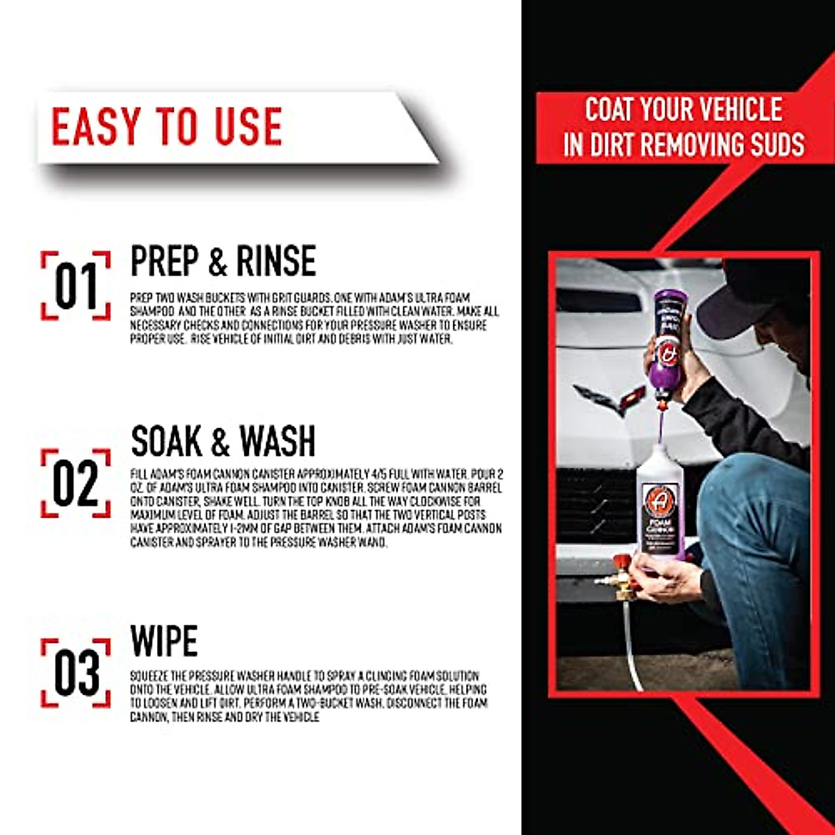 Adam's Polishes Ultra Foam Shampoo 16oz - Our Most Sudsy Car Shampoo Formula Ever - pH Neutral Formula for Safe, Spot Free Cleaning - Ultra Slick Formula That Wont Scratch or Leave Water Spots