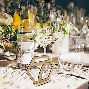 esowemsn 10pcs Wooden Table Numbers 1-10 Hexagon Shape Wedding Table Numbers with Holder Base DIY Floral Table Number Sign Stand for Wedding Party Event Catering Decoration