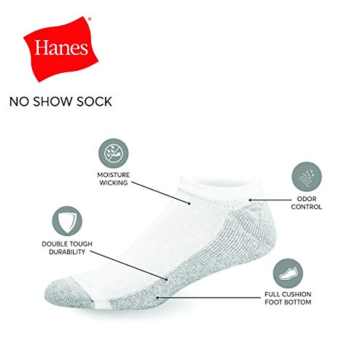 Hanes Men's Double No Show Socks 12-Pair Pack, Available in Big & Tall