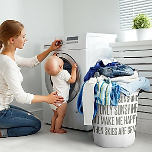 You Are My Sunshine Vintage Laundry Basket Large Round Canvas Laundry Hamper with Handles Foldable Storage Bin for Dirty Clothes Hamper Bedroom Bathroom