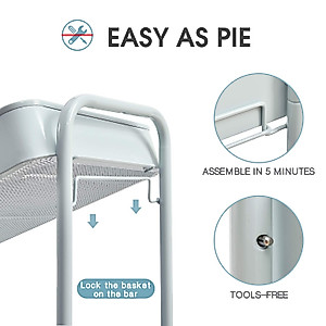 TOOLF 3-Tier Rolling Cart, Easy Assembly Metal Utility Cart with Lockable Wheels, Storage Craft Art Cart Trolley Organizer Serving Cart for Office, Bathroom, Kitchen, Kids' Room, Green