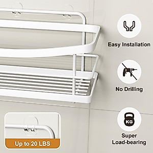 Orimade Adhesive Shower Caddy Shelf with Hooks Organizer Storage Rack Rustproof Wall Mounted Stainless Steel No Drilling for Bathroom, Toilet, Kitchen - 3 Tier, White