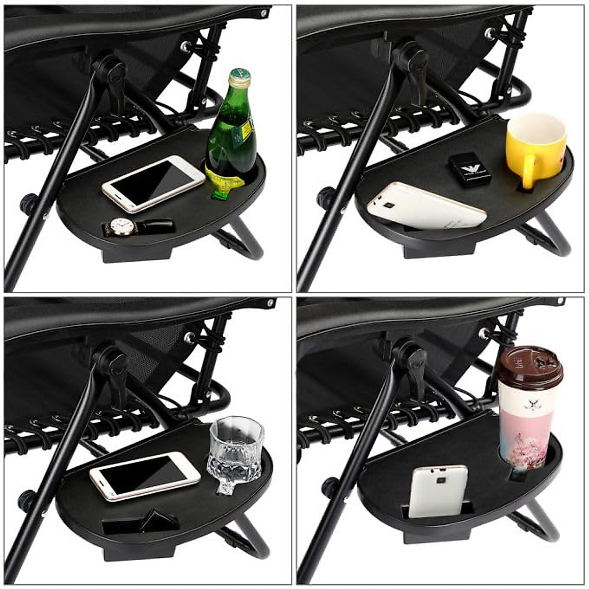 CYCLONE SOUND Adjustable Zero Gravity Folding Reclining Lounge Chair with Pillow，Anti-Gravity Chair for Indoor & Outdoor, Folding Reclining Chair w/Side Tray